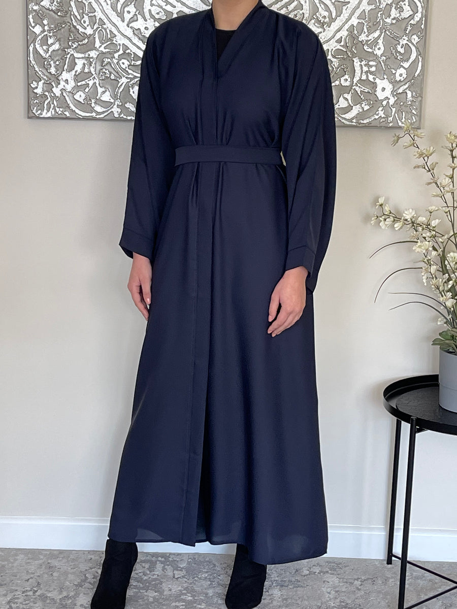 Wide Sleeve Navy Blue Open Abaya – AWRAH CLOTHING